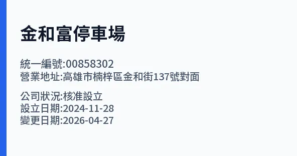 金和富停車場的照片-統編 00858302(高雄市) 公司登記資料與營業項目詳細圖表