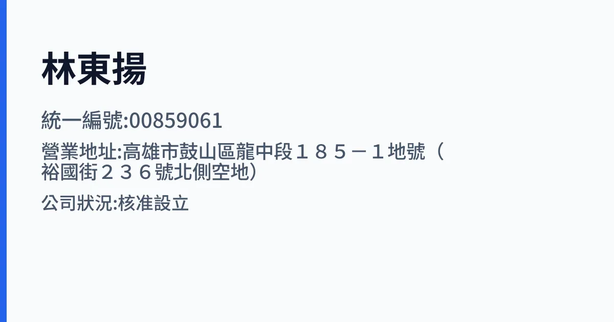 林東揚 - 統編 00859061(高雄市) 公司登記資料與營業項目詳細圖表