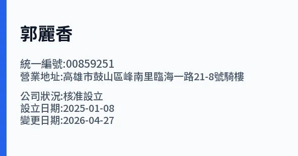 郭麗香的照片-統編 00859251(高雄市) 公司登記資料與營業項目詳細圖表