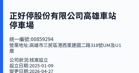 正好停股份有限公司高雄車站停車場的照片-統編 00859294(高雄市) 公司登記資料與營業項目詳細圖表