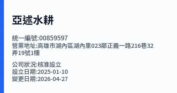 亞述水耕的照片-統編 00859597(高雄市) 公司登記資料與營業項目詳細圖表