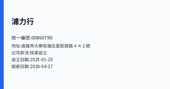 浦力行的照片-統編 00860790(高雄市) 公司登記資料與營業項目詳細圖表