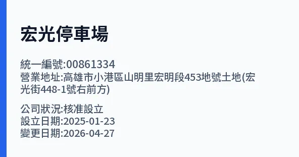 宏光停車場的照片-統編 00861334(高雄市) 公司登記資料與營業項目詳細圖表