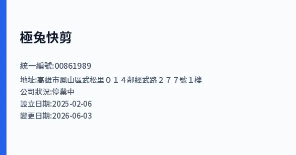 極兔快剪的照片-統編 00861989(高雄市) 公司登記資料與營業項目詳細圖表
