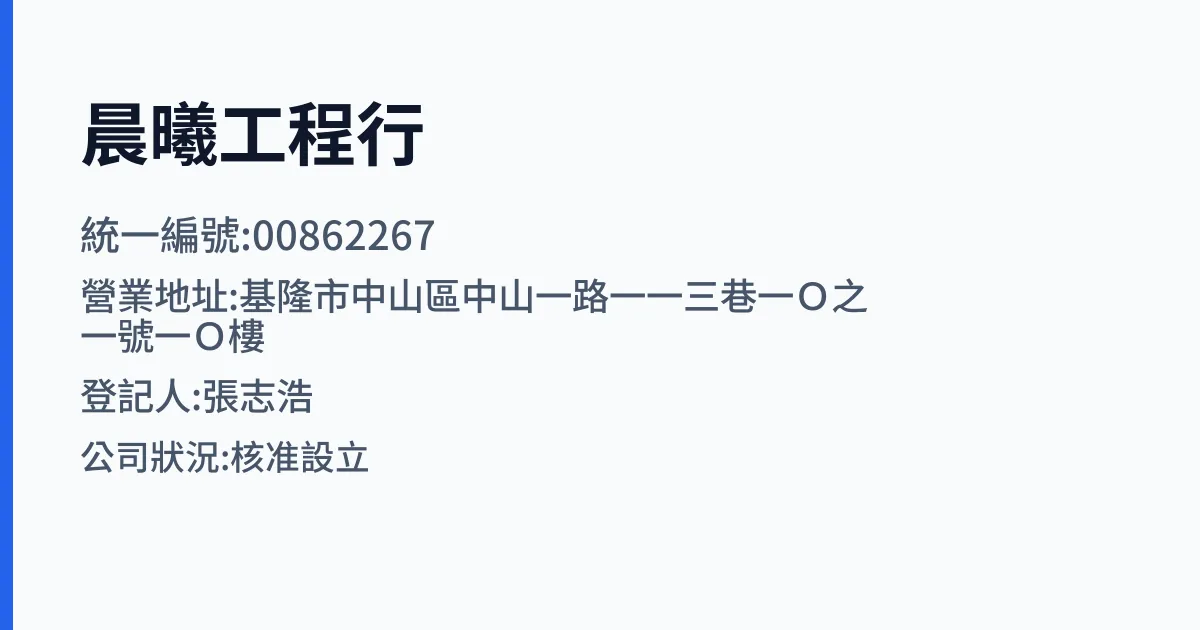 晨曦工程行 - 統編 00862267(基隆市) 公司登記資料與營業項目詳細圖表