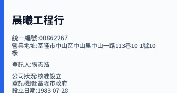 晨曦工程行的照片-統編 00862267(基隆市) 公司登記資料與營業項目詳細圖表