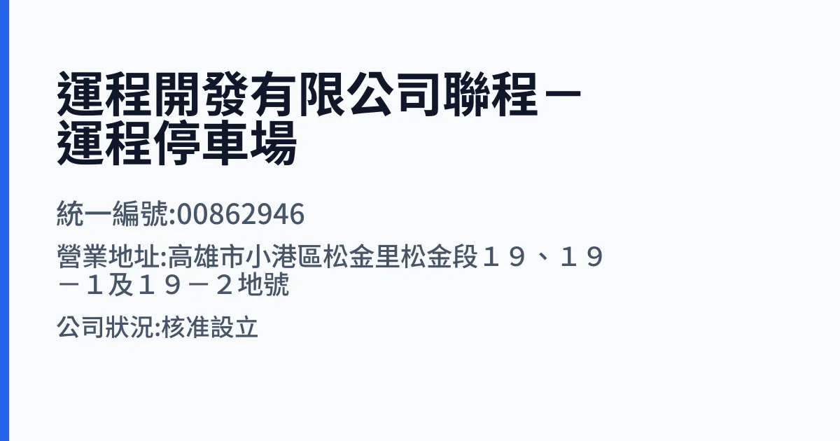 運程開發有限公司聯程－運程停車場 - 統編 00862946(高雄市) 公司登記資料與營業項目詳細圖表