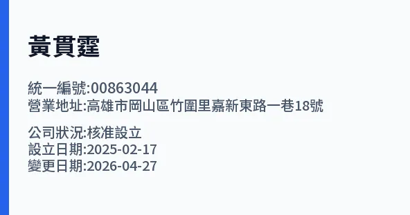 黃貫霆的照片-統編 00863044(高雄市) 公司登記資料與營業項目詳細圖表