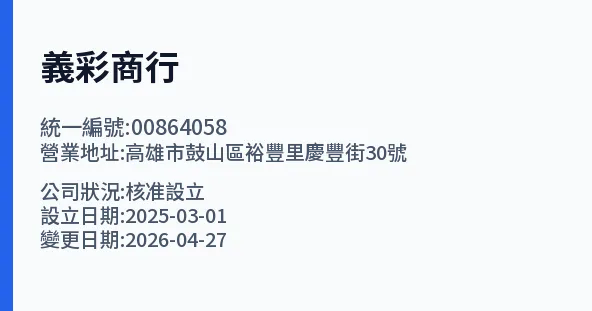 義彩商行的照片-統編 00864058(高雄市) 公司登記資料與營業項目詳細圖表
