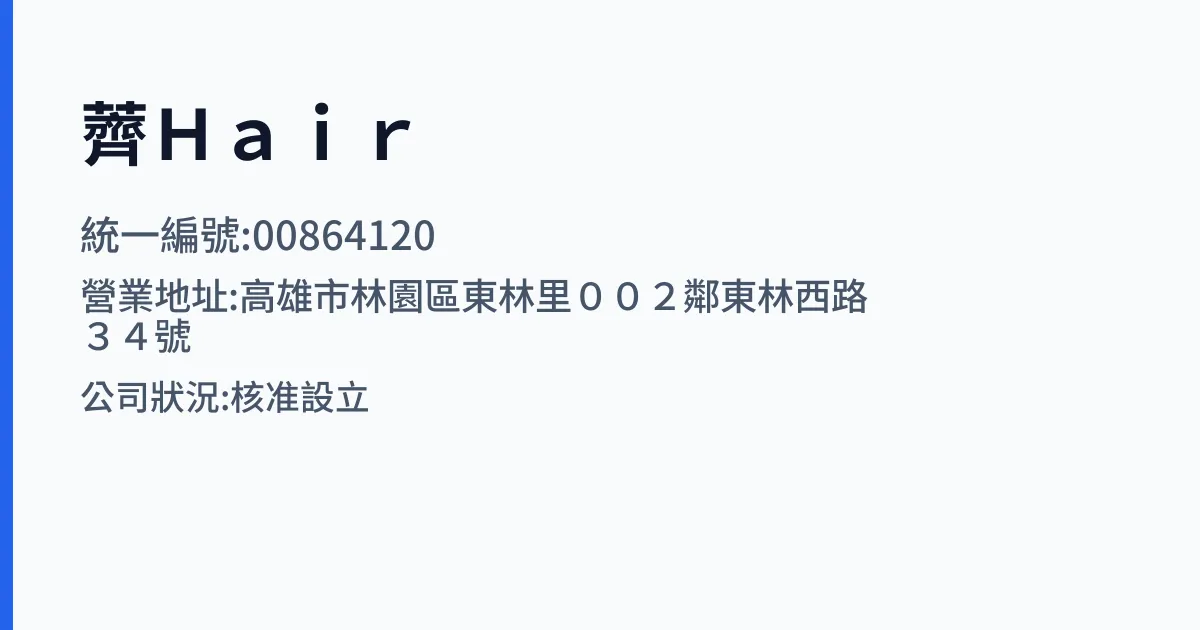 薺Ｈａｉｒ - 統編 00864120（高雄市） 公司登記資料與營業項目詳細圖表