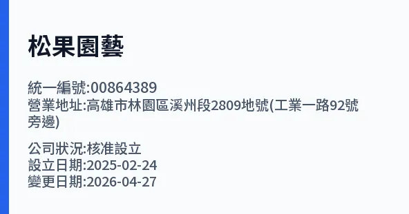 松果園藝的照片-統編 00864389(高雄市) 公司登記資料與營業項目詳細圖表