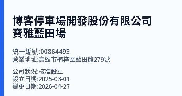 博客停車場開發股份有限公司寶雅藍田場的照片-統編 00864493(高雄市) 公司登記資料與營業項目詳細圖表