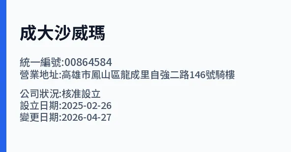 成大沙威瑪的照片-統編 00864584(高雄市) 公司登記資料與營業項目詳細圖表