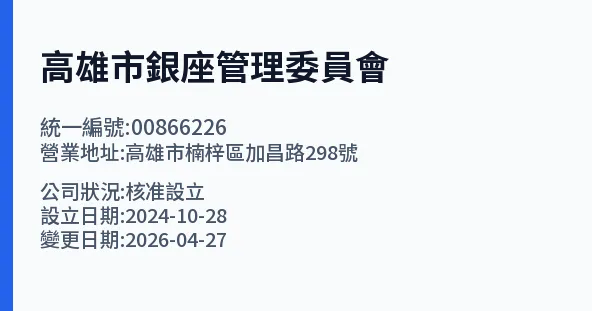 高雄市銀座管理委員會的照片-統編 00866226(高雄市) 公司登記資料與營業項目詳細圖表