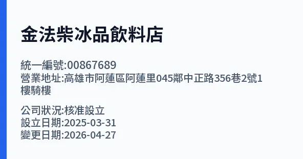 金法柴冰品飲料店的照片-統編 00867689(高雄市) 公司登記資料與營業項目詳細圖表