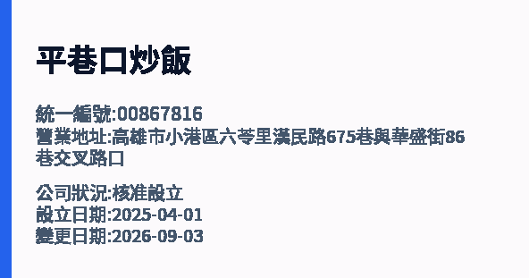 平巷口炒飯的照片-統編 00867816 公司登記資料與營業項目詳細圖表