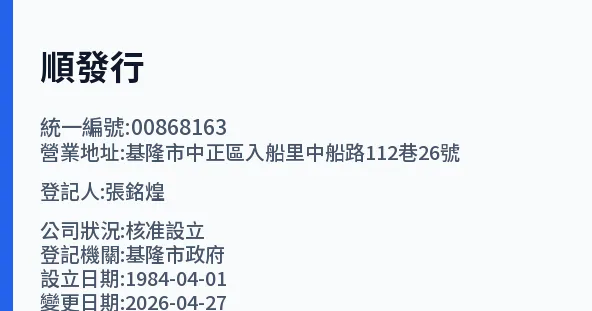 順發行的照片-統編 00868163(基隆市) 公司登記資料與營業項目詳細圖表