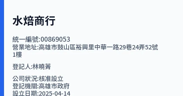 水焙商行的照片-統編 00869053(高雄市) 公司登記資料與營業項目詳細圖表