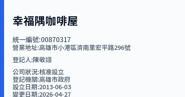 幸福隅咖啡屋的照片-統編 00870317(高雄市) 公司登記資料與營業項目詳細圖表