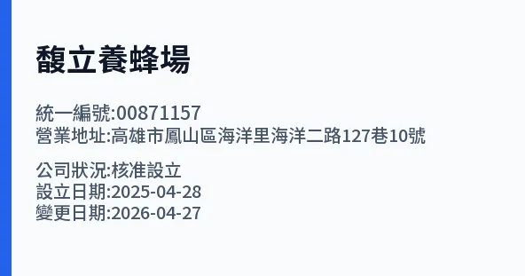 馥立養蜂場的照片-統編 00871157(高雄市) 公司登記資料與營業項目詳細圖表