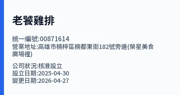 老饕雞排的照片-統編 00871614(高雄市) 公司登記資料與營業項目詳細圖表
