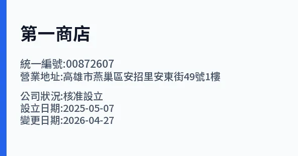 第一商店的照片-統編 00872607(高雄市) 公司登記資料與營業項目詳細圖表