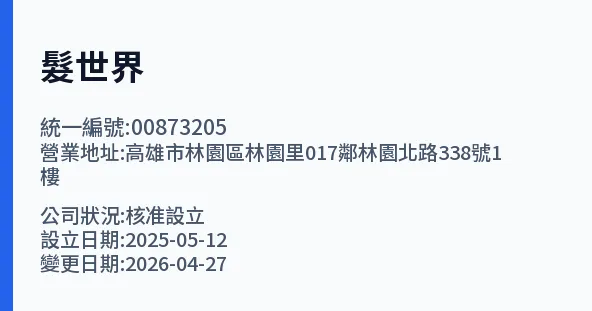 髮世界的照片-統編 00873205(高雄市) 公司登記資料與營業項目詳細圖表