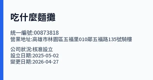 吃什麼麵攤的照片-統編 00873818(高雄市) 公司登記資料與營業項目詳細圖表