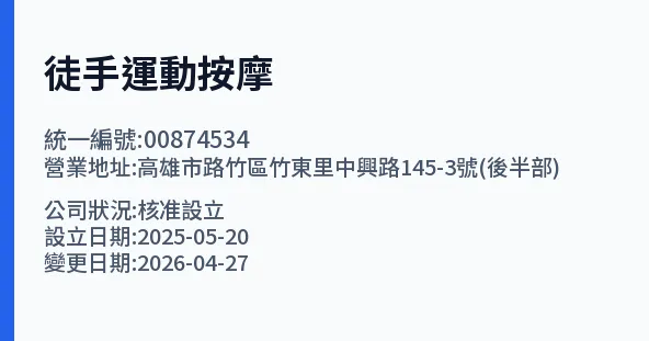 徒手運動按摩的照片-統編 00874534(高雄市) 公司登記資料與營業項目詳細圖表