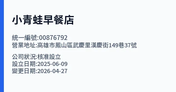 小青蛙早餐店的照片-統編 00876792(高雄市) 公司登記資料與營業項目詳細圖表