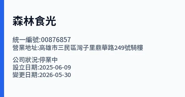 森林食光的照片-統編 00876857(高雄市) 公司登記資料與營業項目詳細圖表