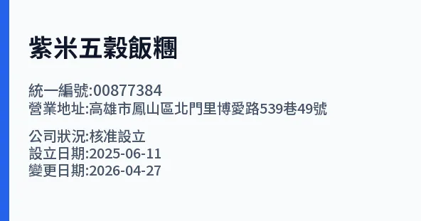 紫米五穀飯糰的照片-統編 00877384(高雄市) 公司登記資料與營業項目詳細圖表