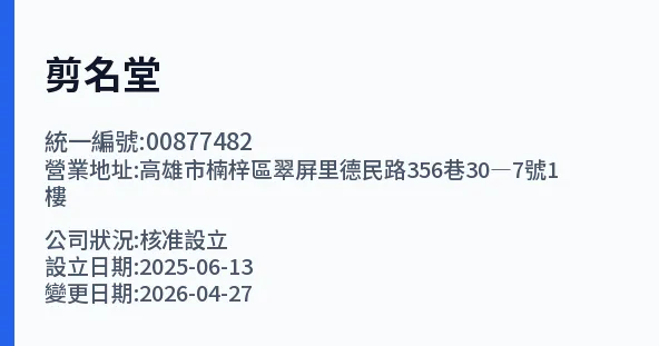 剪名堂的照片-統編 00877482(高雄市) 公司登記資料與營業項目詳細圖表