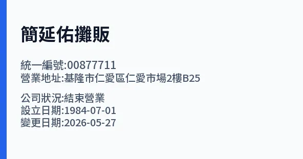 簡延佑攤販的照片-統編 00877711(基隆市) 公司登記資料與營業項目詳細圖表