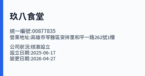 玖八食堂的照片-統編 00877835(高雄市) 公司登記資料與營業項目詳細圖表
