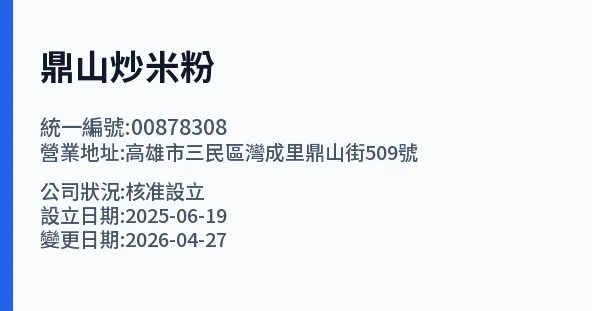 鼎山炒米粉的照片-統編 00878308(高雄市) 公司登記資料與營業項目詳細圖表