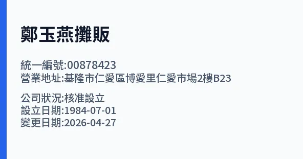 鄭玉燕攤販的照片-統編 00878423(基隆市) 公司登記資料與營業項目詳細圖表