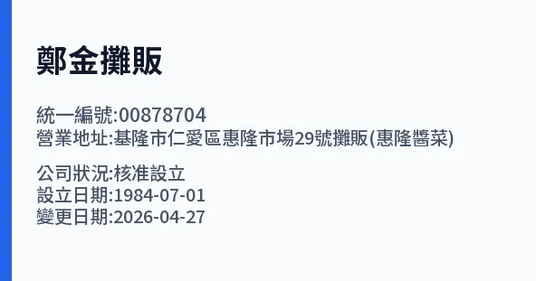 鄭金攤販的照片-統編 00878704(基隆市) 公司登記資料與營業項目詳細圖表