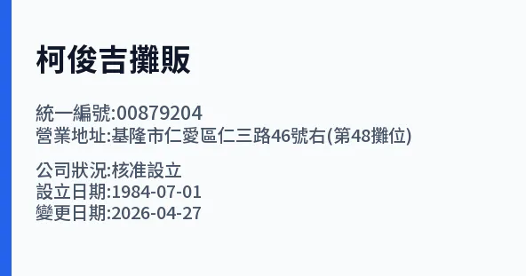 柯俊吉攤販的照片-統編 00879204(基隆市) 公司登記資料與營業項目詳細圖表
