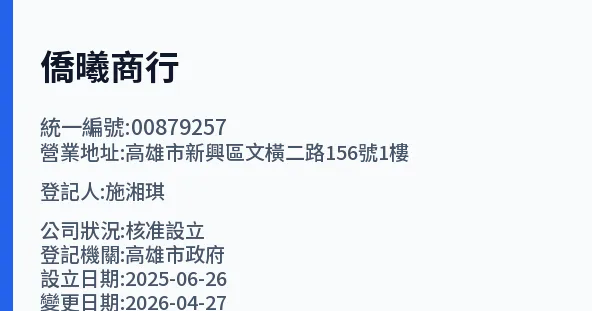 僑曦商行的照片-統編 00879257(高雄市) 公司登記資料與營業項目詳細圖表
