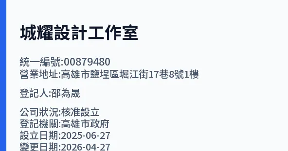 城耀設計工作室的照片-統編 00879480(高雄市) 公司登記資料與營業項目詳細圖表