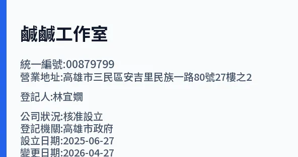 鹹鹹工作室的照片-統編 00879799(高雄市) 公司登記資料與營業項目詳細圖表