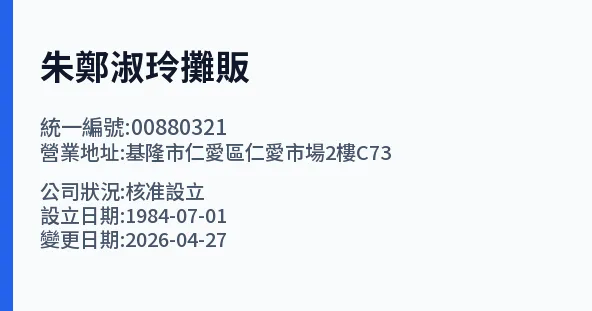 朱鄭淑玲攤販的照片-統編 00880321(基隆市) 公司登記資料與營業項目詳細圖表