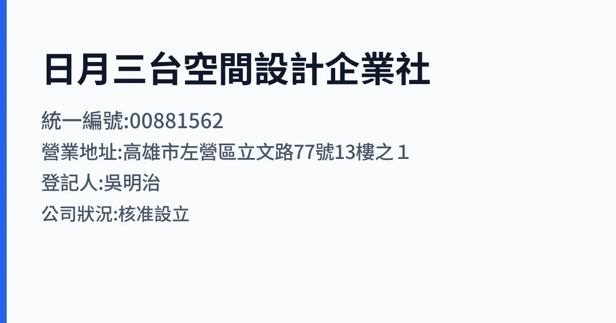 日月三台空間設計企業社 - 統編 00881562(高雄市) 公司登記資料與營業項目詳細圖表