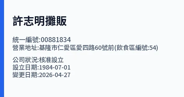 許志明攤販的照片-統編 00881834(基隆市) 公司登記資料與營業項目詳細圖表