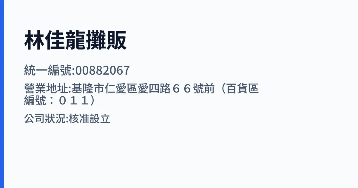 林佳龍攤販 - 統編 00882067(基隆市) 公司登記資料與營業項目詳細圖表