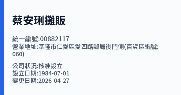 蔡安琍攤販的照片-統編 00882117(基隆市) 公司登記資料與營業項目詳細圖表
