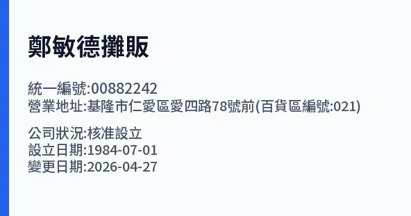 鄭敏德攤販的照片-統編 00882242(基隆市) 公司登記資料與營業項目詳細圖表