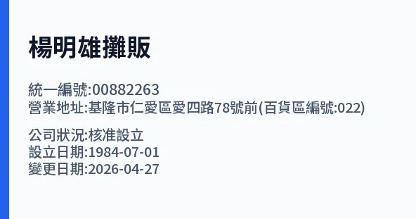 楊明雄攤販的照片-統編 00882263(基隆市) 公司登記資料與營業項目詳細圖表