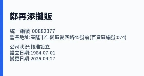 鄭再添攤販的照片-統編 00882377(基隆市) 公司登記資料與營業項目詳細圖表